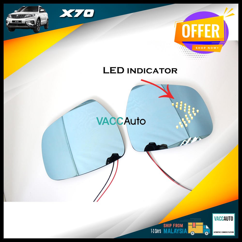 Proton X70 Blue Side Mirror With LED Signal Wide Angle Sight Rear View ...