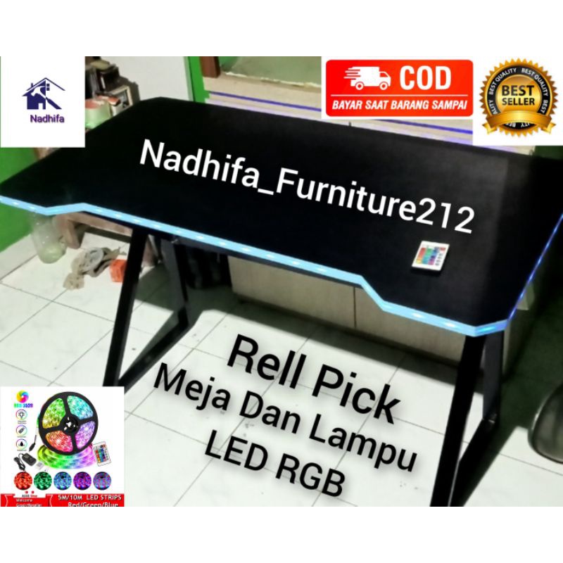 Gaming Table Table Table and RGB LED Computer Lights L120cm x W60cm x ...