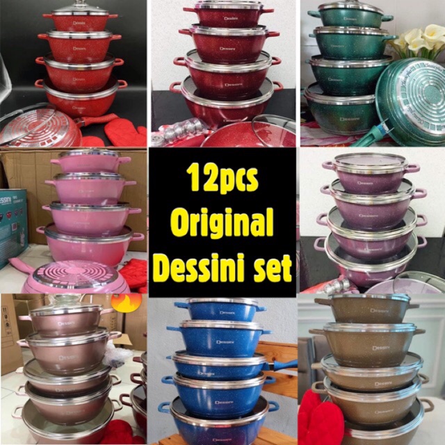 [TERMURAH] 12PCS ORIGINAL DESSINI IN ITALY SET COOKWARE COOKING POT FRY ...