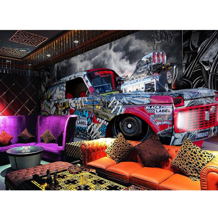 Custom stereoscopic car painting graffiti 3D wallpaper ktv bar Internet ...
