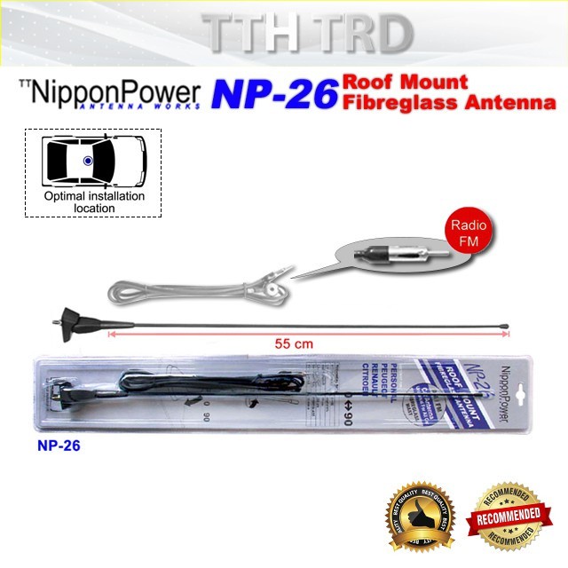 Universal Nippon Power NP-26 Car Radio Antenna Side Aerial Black Base (90 Degree Angle Flexible ...