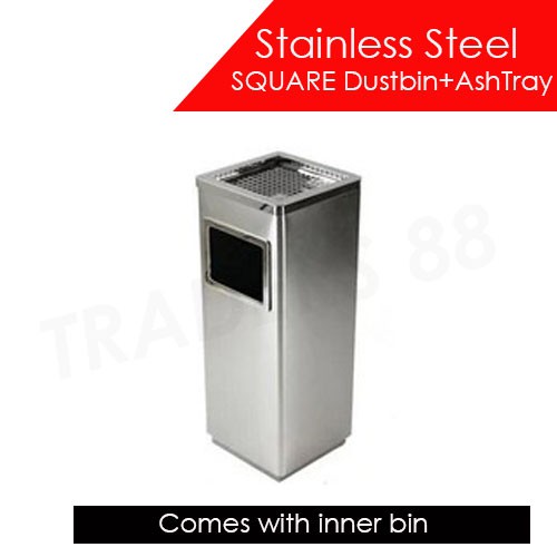Stainless Steel Dustbin With AshTray Square Shape c/w Inner | Shopee ...