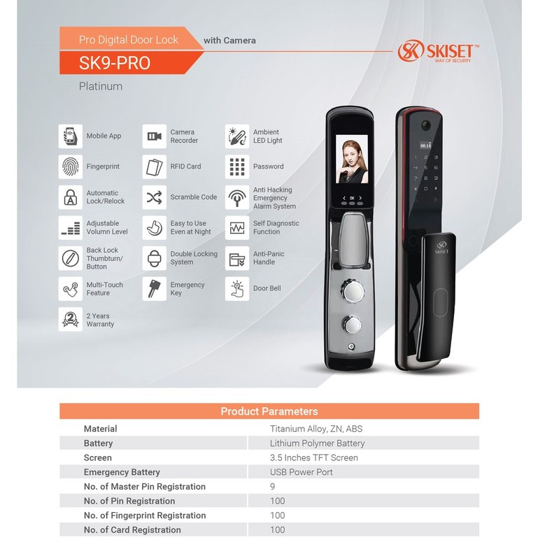 SKISET Digital Smart Lock with Camera SK-9 Pro (Platinum) | Shopee Malaysia