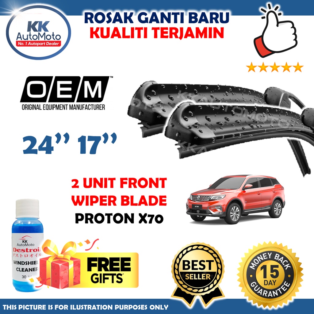 Proton X50 X70 1 Pasang 24" + 17" Inch Premium 24 & 17 Front Pair Wiper ...
