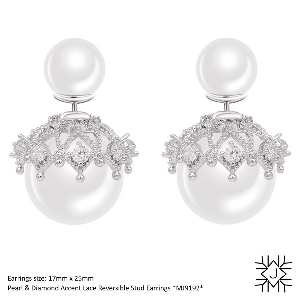MY JEWEL 18K White Gold Plated Pearl & Diamond Accent Lace Reversible ...