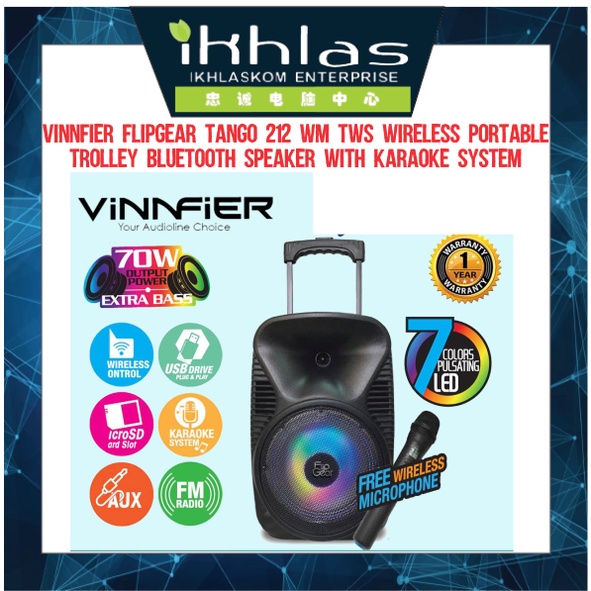 VINNFIER FlipGear Tango 212 WM Bluetooth TWS Portable Trolley Speaker Karaoke system With ...