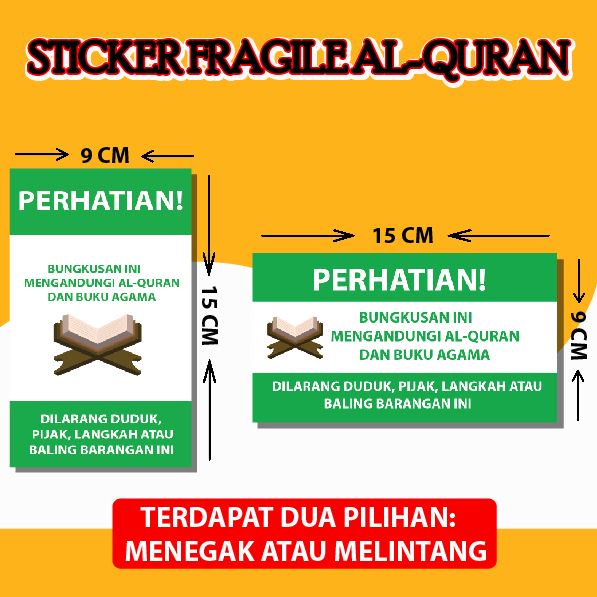 🔥BUY 100 GET 10🔥 STICKER FRAGILE AL QURAN, KITAB, DAN BUKU AGAMA (15CM ...