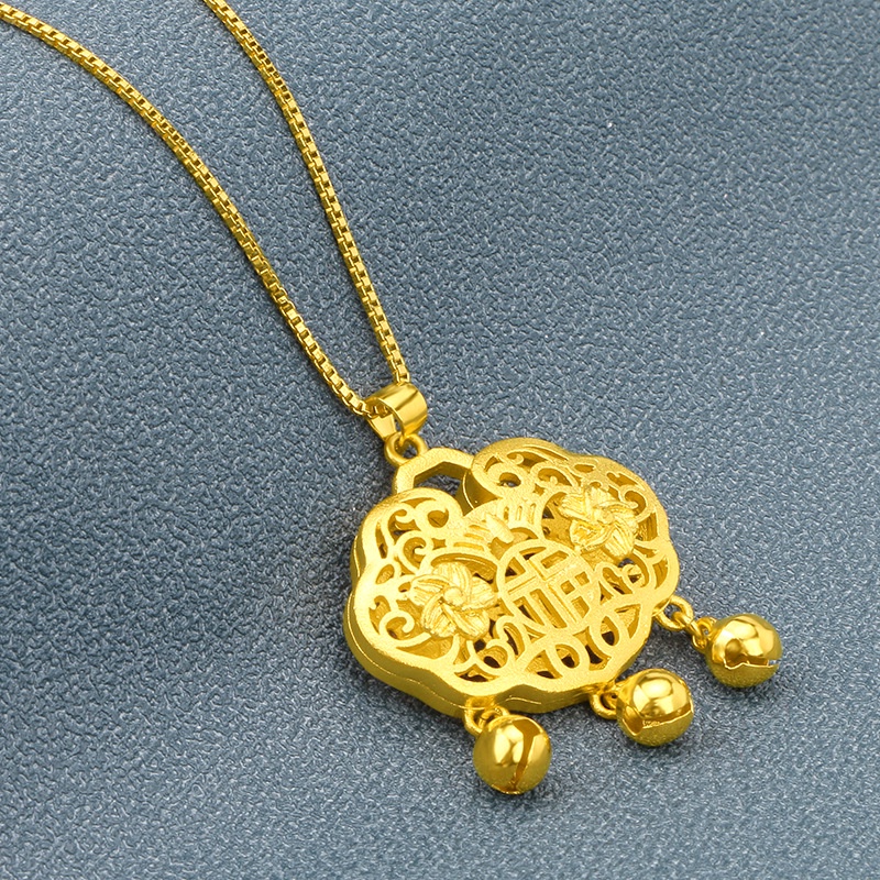 24K Yellow Gold Longevity Lock Pendant Rich and Safe Gold Pendant 916 ...