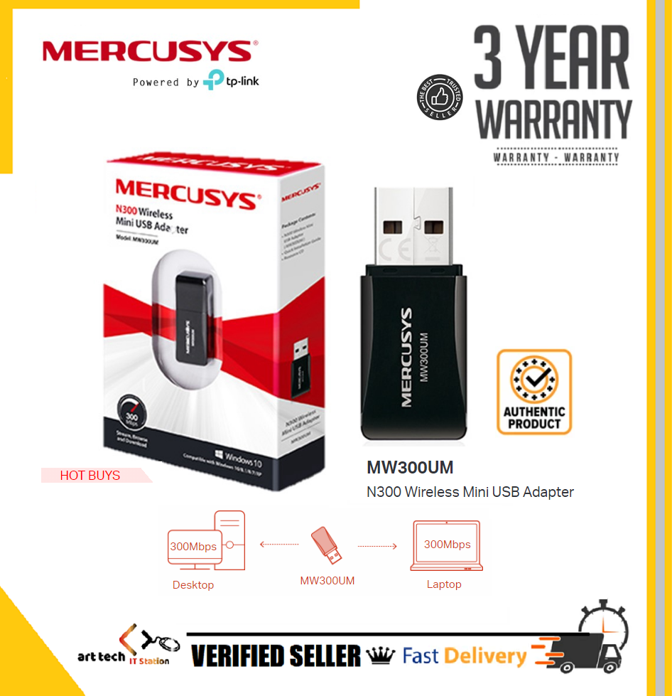 Mercusys MW300UM N300 Mini USB Wireless WiFi Adapter w Hotspot Function ...