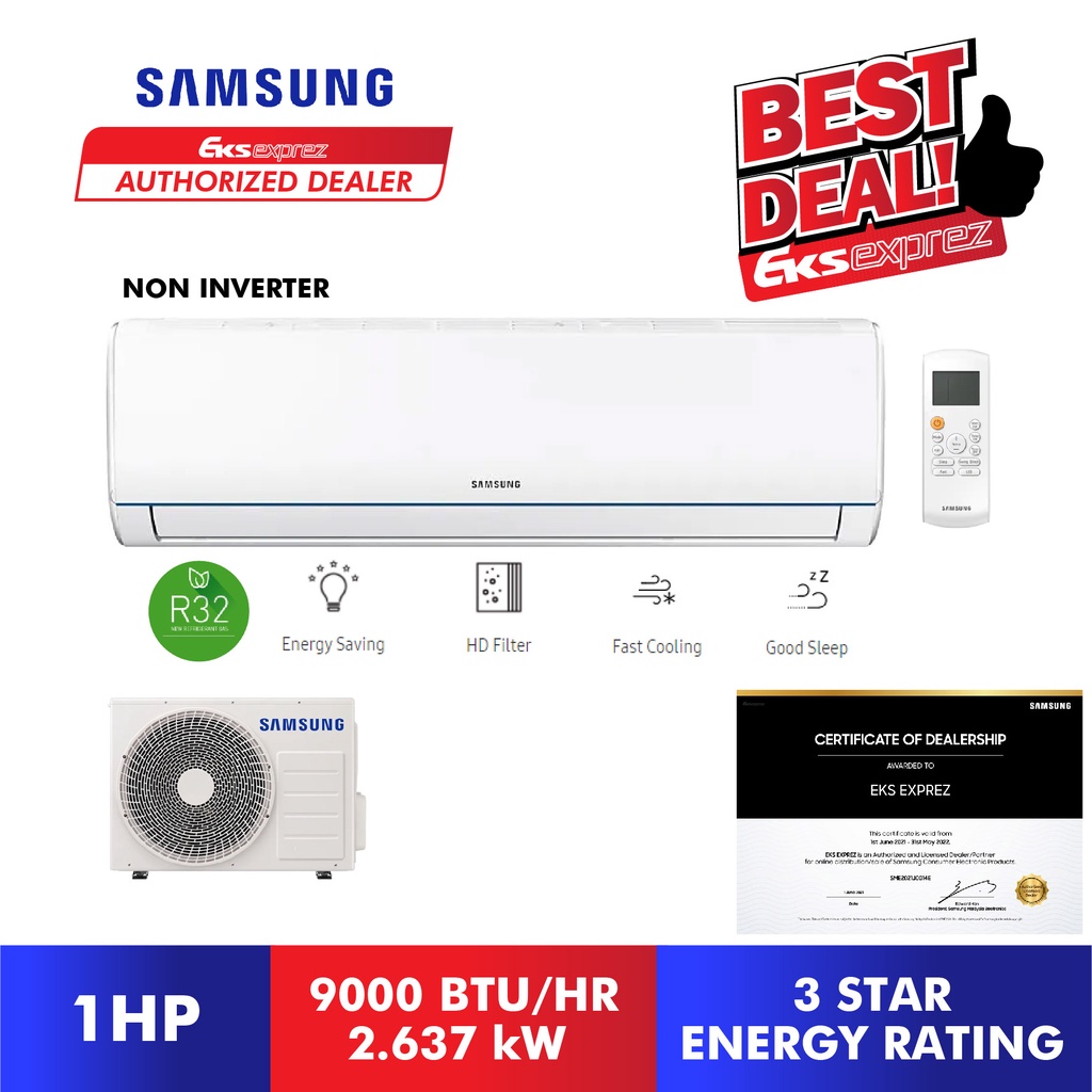 SAMSUNG R32 Non-Inverter Aircond (1HP/1.5HP/2HP/2.5HP) AR09TGHQABUNME ...