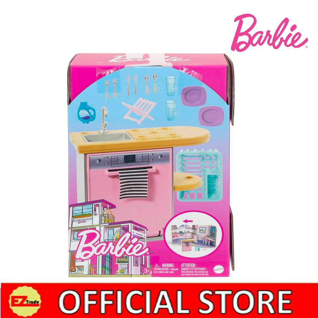 Barbie Furniture and Accessories, Doll House Decor Set with Dishwasher ...