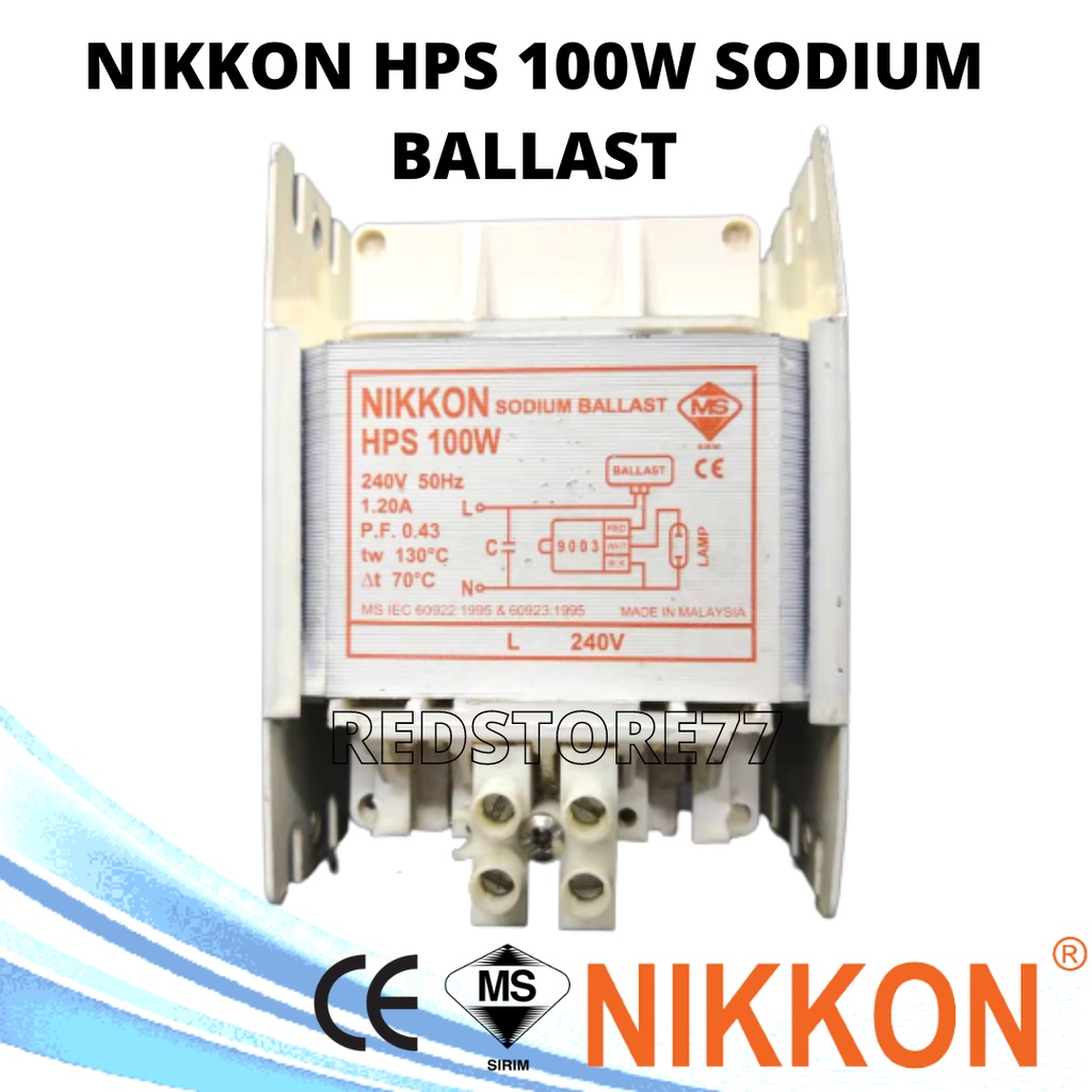 NIKKON HPS 100W SODIUM BALLAST (HIGH PRESSURE SODIUM BALLAST) (SON CHOKE) 1.20A PF0.43 | Shopee ...