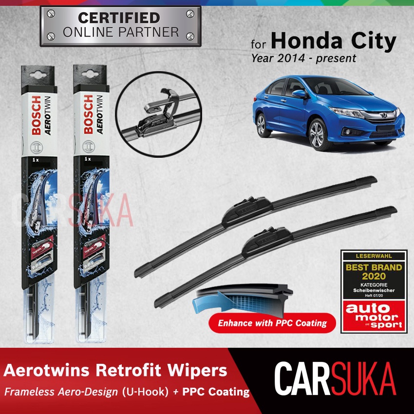Bosch Aerotwin Retrofit U Hook Wiper Set for Honda City GM6 / T9A 3rd ...