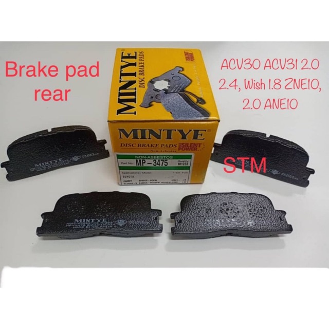MINTYE Toyota Camry ACV30 ACV31 2.0 2.4, Wish 1.8 ZNE10, 2.0 ANE10 Brake Pad REAR | Shopee Malaysia