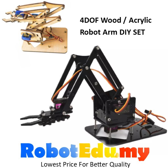 DIY MeArm 4DOF Wooden Wood / Acrylic Robotics Robot Arm Kit + SG90 ...