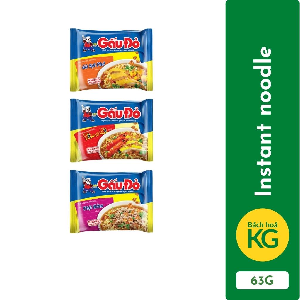 Gau Do noodles with 3 flavors 63g - Mì Gấu Đỏ 3 vị gói 63g - GauDo三种口味的 ...