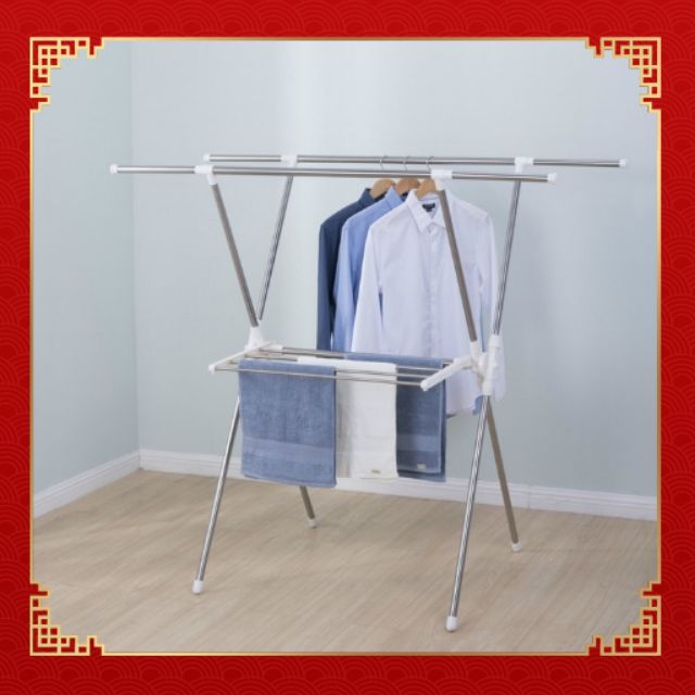 READY STOCK stainless steel extendable X-type cloth drying hanging rack ...