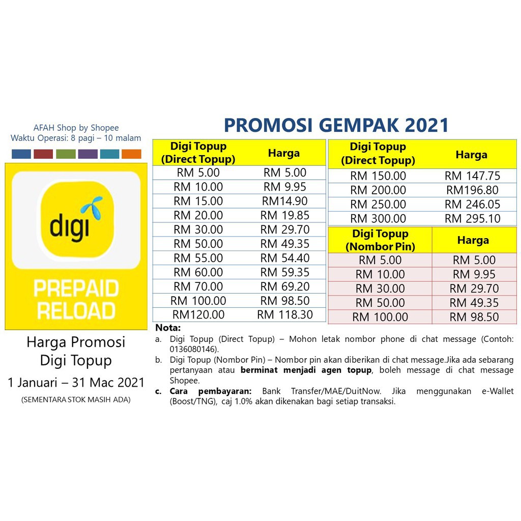 Spot Digi Prepaid Direct/Pin Topup: Harga Promosi RM5-RM30 | Shopee ...