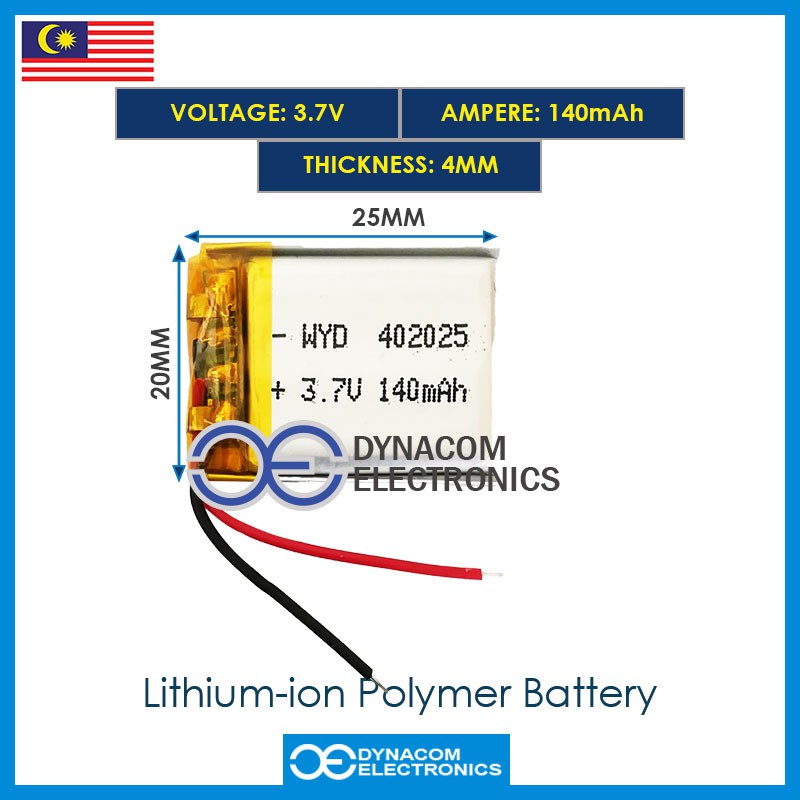 3.7V 140mAh 402025 Lithium Polymer Battery MP3 MP4 GPS Bluetooth Quran ...