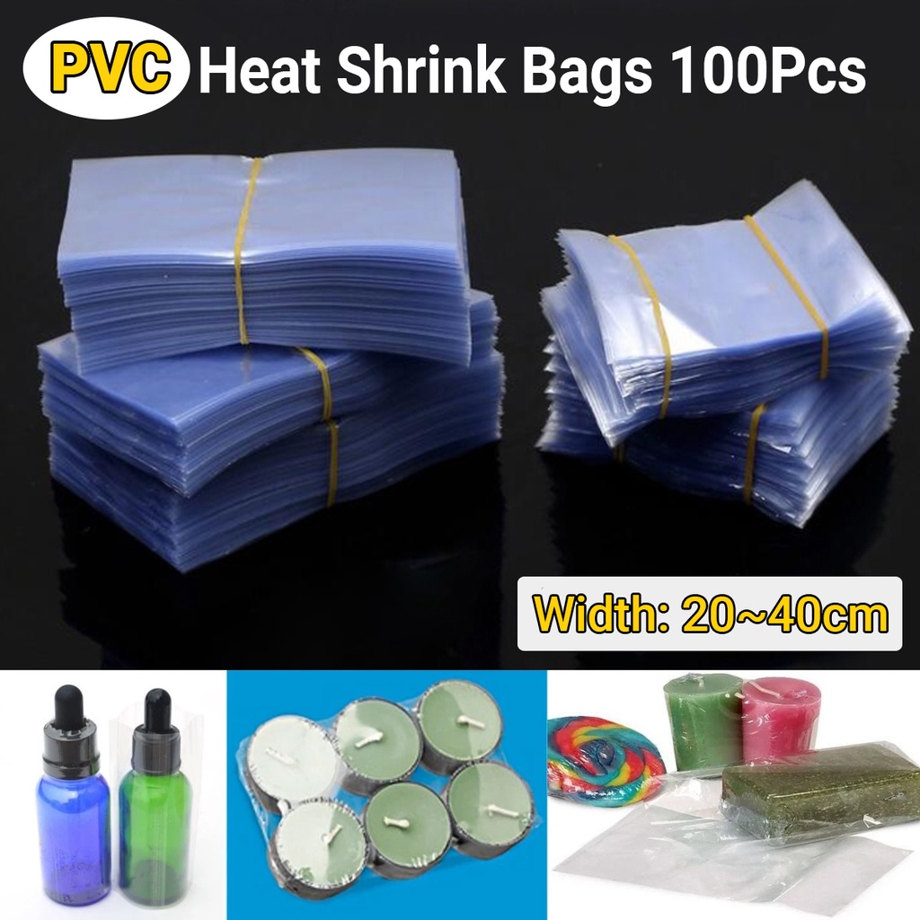 100Pcs PVC Transparent Heat Shrink Wrap Bags 20~40cm Width, Clear PVC ...