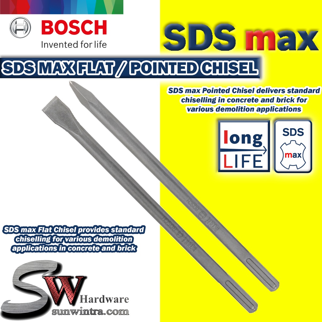 BOSCH SDS MAX POINTED CHISEL / FLAT CHISEL 400MM #2608690128 #2608690125 | Shopee Malaysia