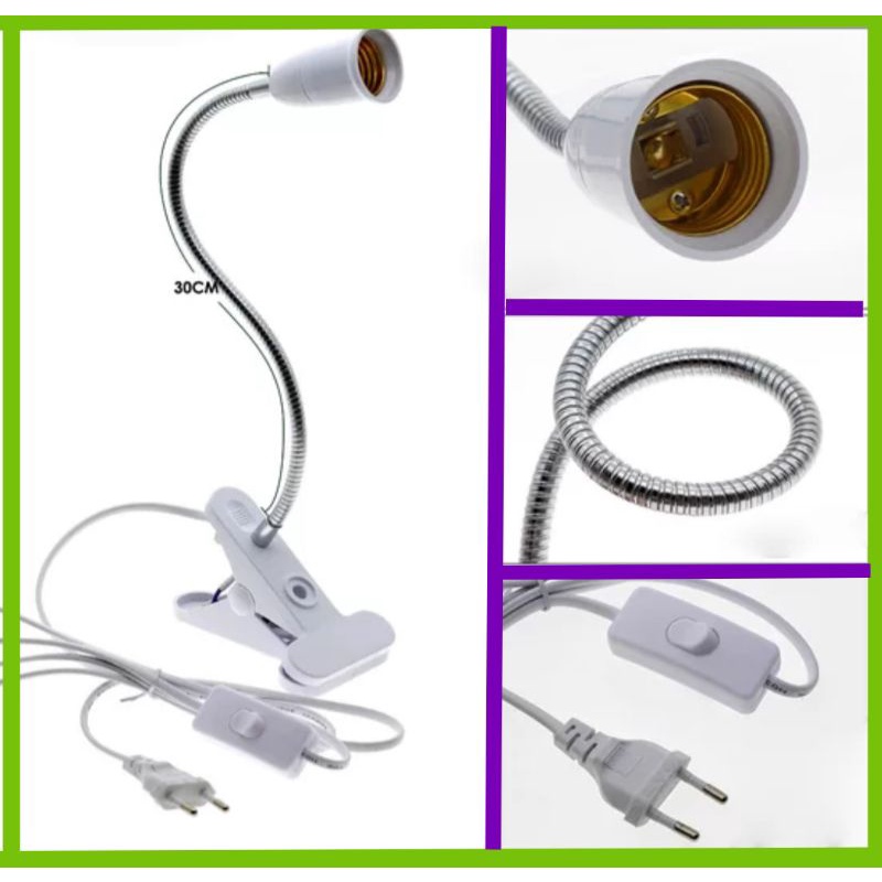 E27 FLEXIBLE LAMP HOLDER CLIP TYPE WITH SWITCH & WIRE/ Clip desk table ...