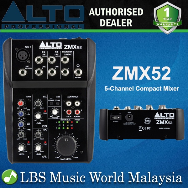 Alto Professional ZMX52 5 Channel Compact Mixer with Audio Mixing Desk ...