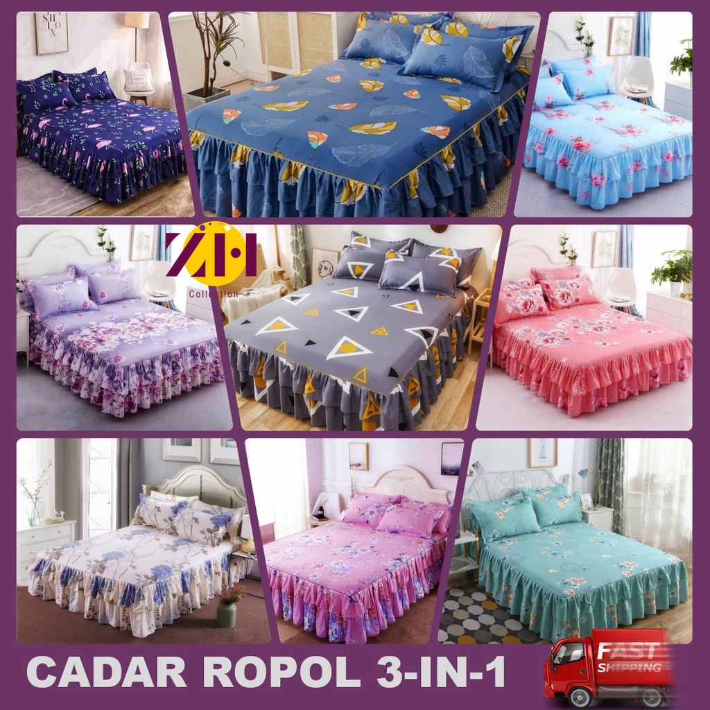 ZH Cadar Ropol 3in1 Cadar Queen King Bed Sheet Murah Bedsheets Ropol ...