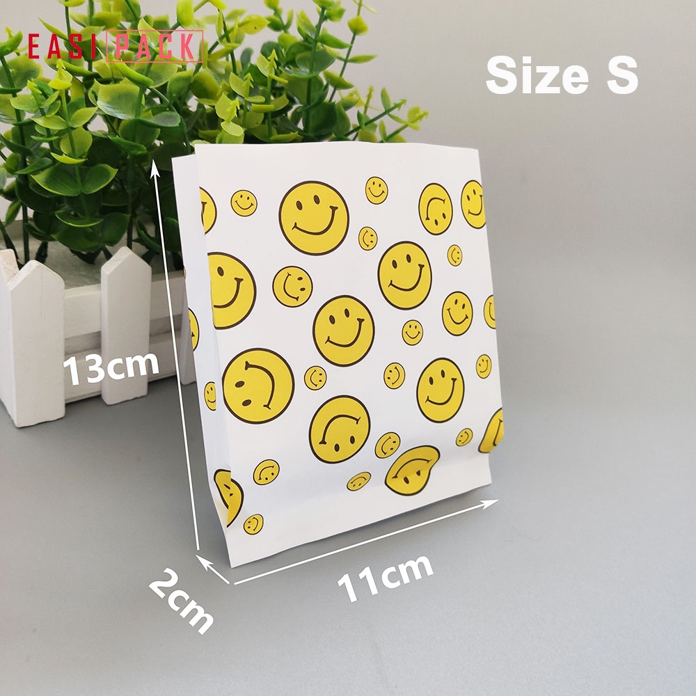 10pcs Oil-Proof Smiley Face Paper Bag French Fries Burger Fried Snacks ...