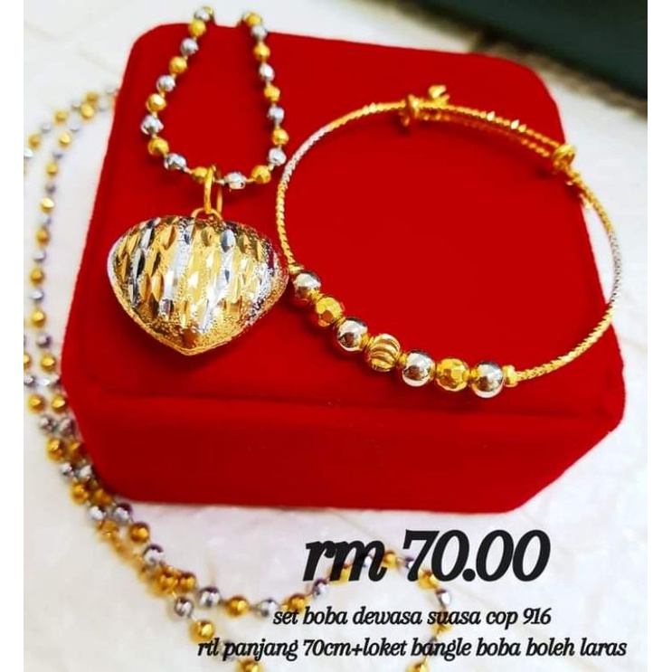 set boba - rantai+loke+bangle suasa cop 916 | Shopee Malaysia