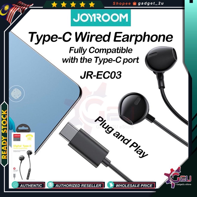 Original Joyroom JR-EC03 Type-C Wired Earphone Powerful Bass,HI-FI Sound Headphones with remote ...