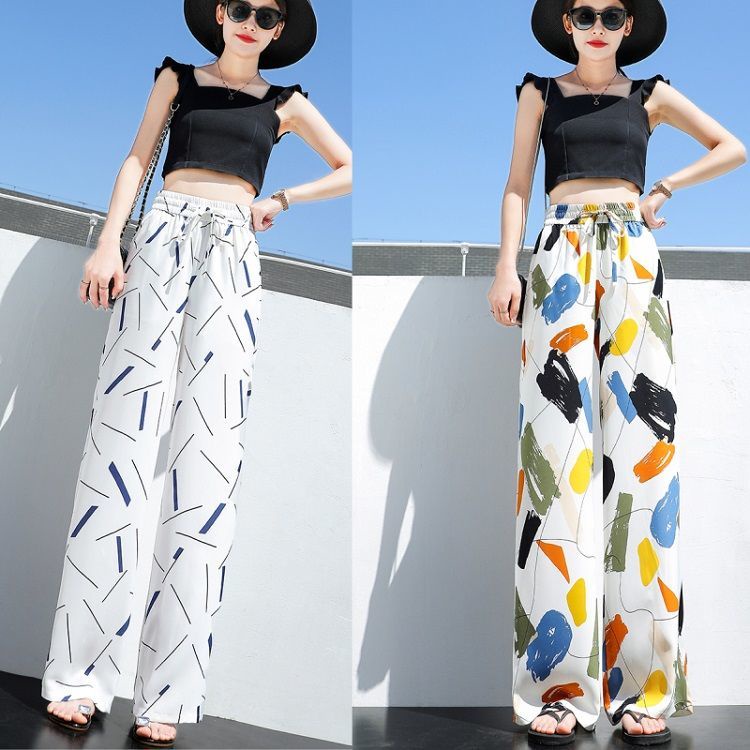 Chiffon Pants Women Straight High Waist Loose Shopee Malaysia