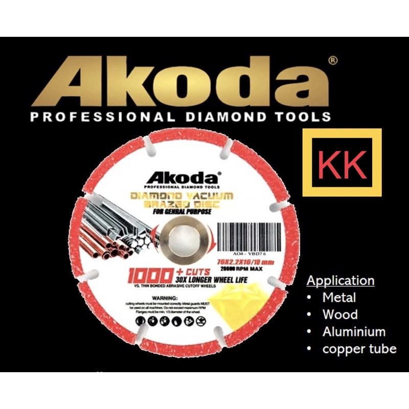 KK 4" Akoda Diamond Vacuum Brazed Grinder Metal Wood Cutting Disc Blade ...