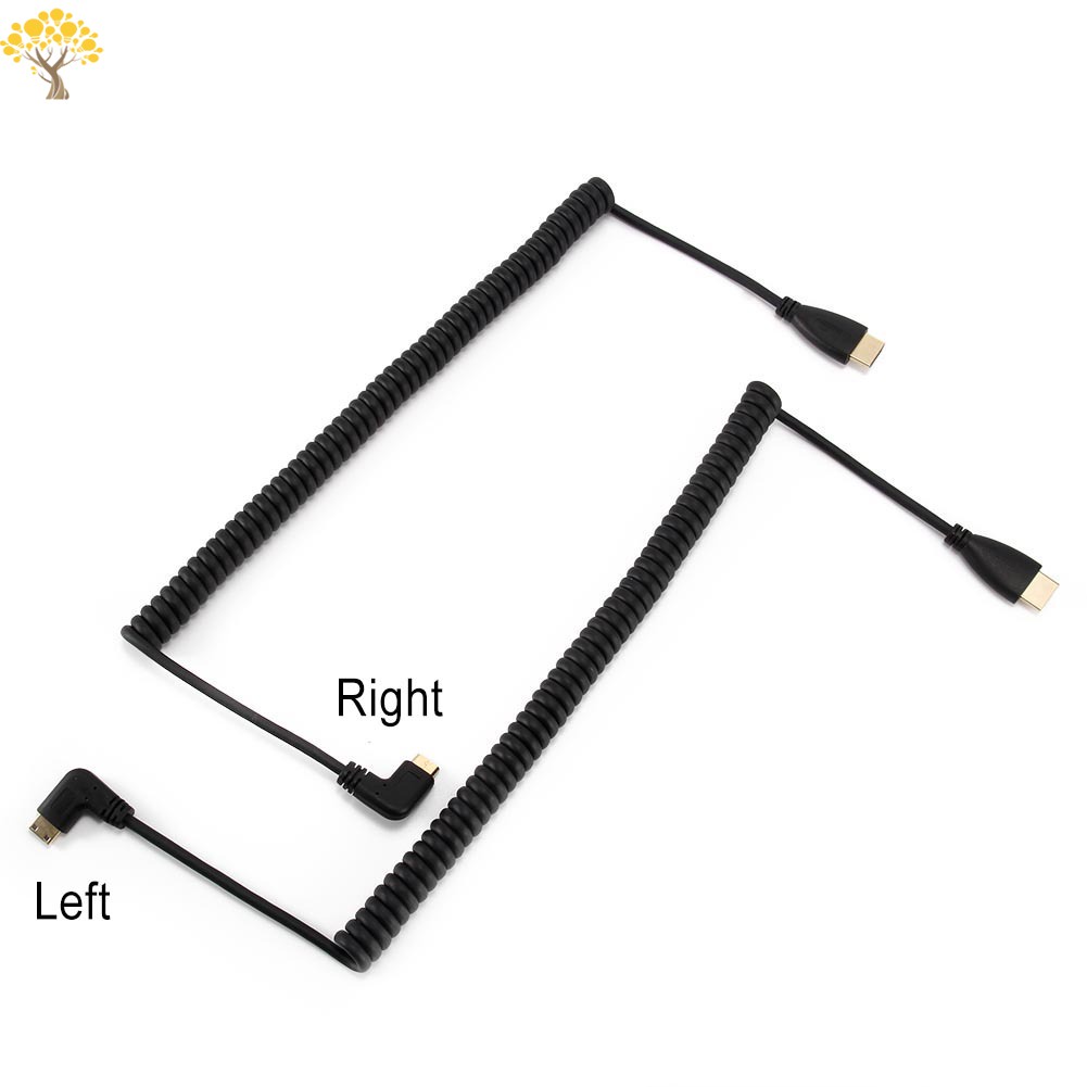 Mini HDMI to HDMI Spring Cable 1080P Left/Right Angle Coiled Lead Cord ...