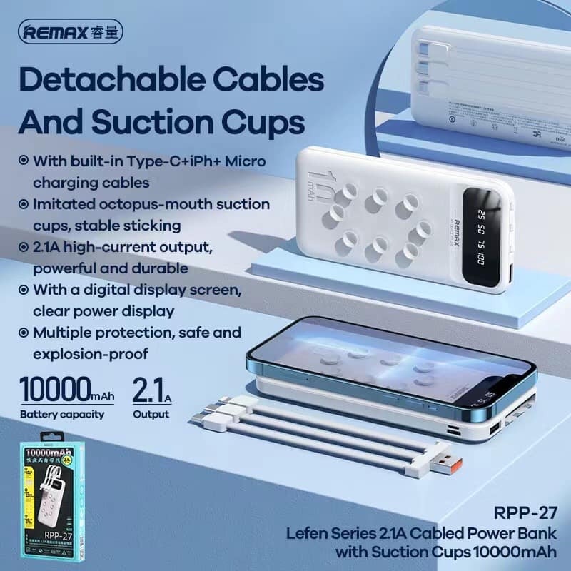 REMAX RPP-27 10000MAH Lefen Series 2.1A IP / Micro / Type C Cabled ...