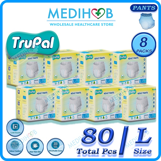 🚚 TRUPAL PANTS Standard Adult Pants Diapers Lampin Dewasa 10'S x 8 bags ...