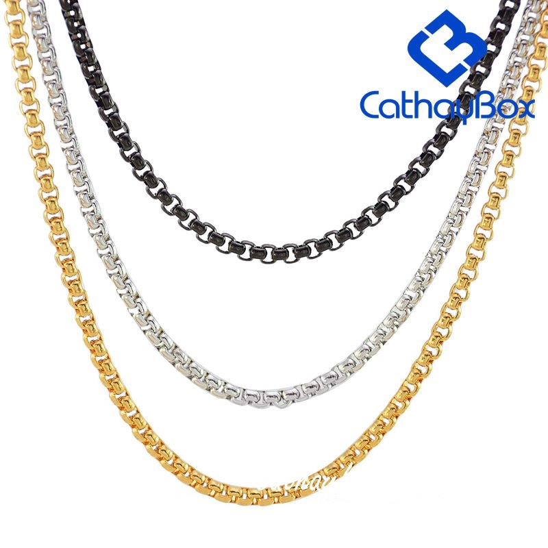 2.5mm Silver Gold Black Men's Stainless Steel Linked Square Rolo Chain ...