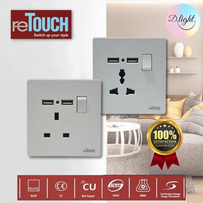 [Premium] reTouch Ultra Rimless 13A USB Double Two Switch Wall Plug ...