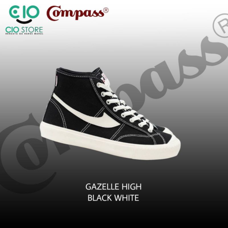 Compass GAZELLE HIGH BLACK WHITE Shoes (ORIGINAL) | Shopee Malaysia