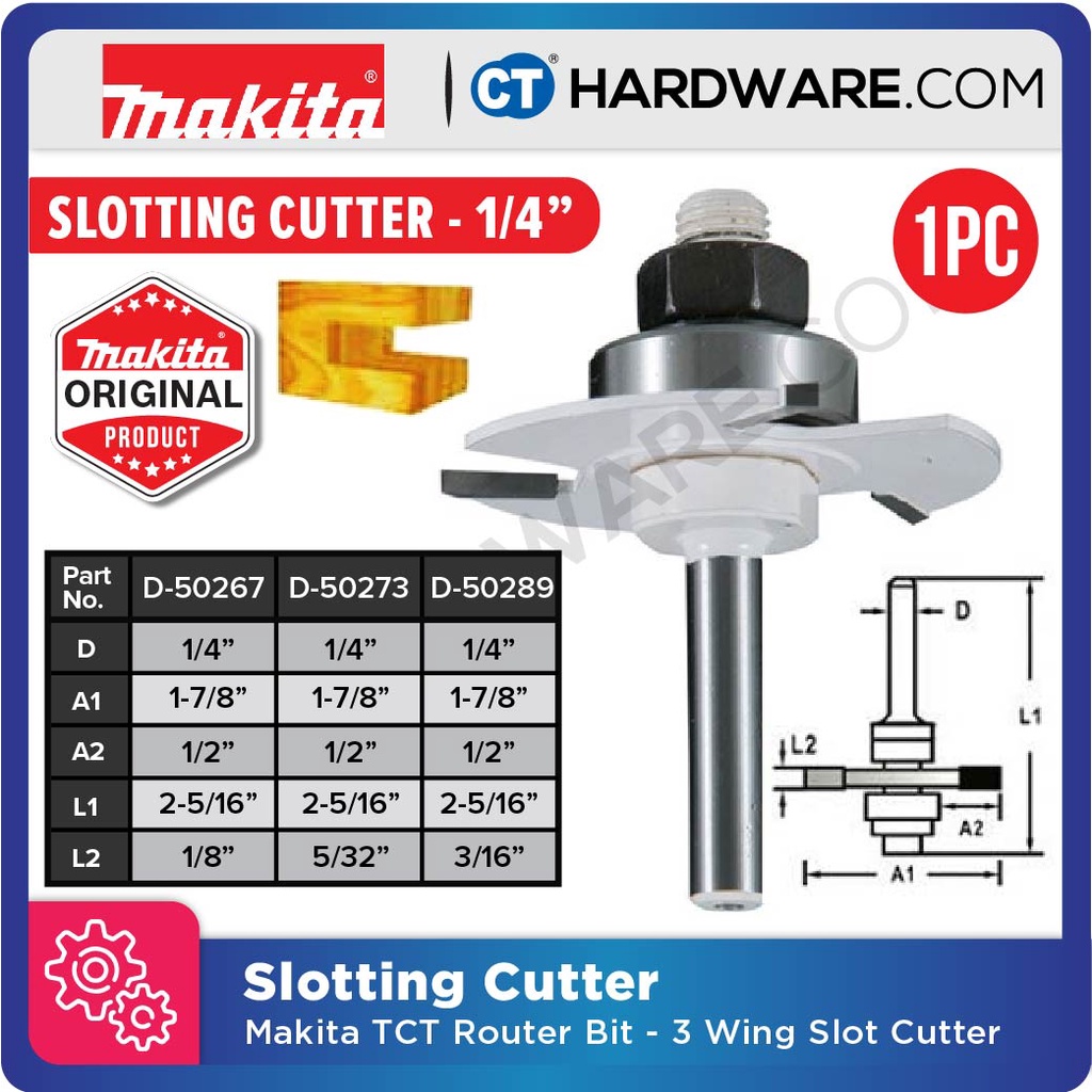 MAKITA SLOTTING CUTTER - 3 WING SLOT CUTTER, ROUTER BIT 1/4" ( 1-7/8 ...