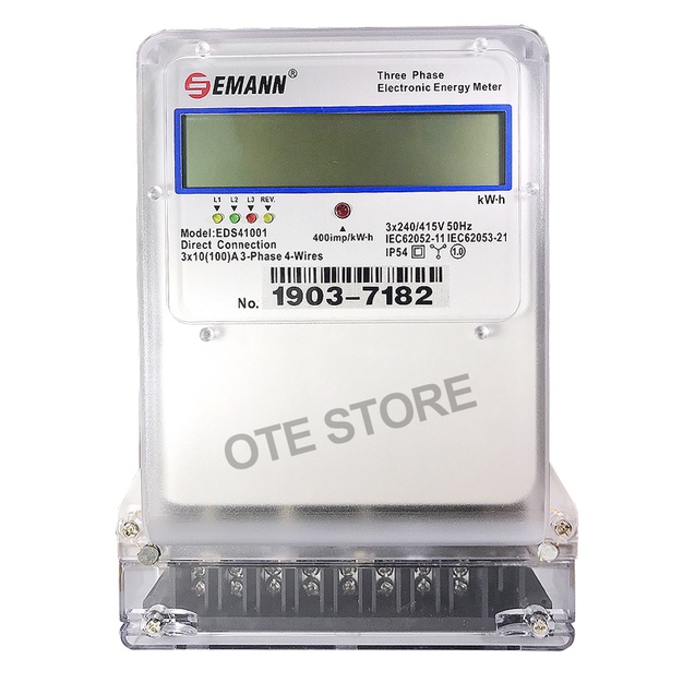 EMANN EDS41001 3X240/415V 10/100A 3 PHASE 4 WIRE DIGITAL DIRECT KWH KILO WATT HOUR METER (3 ...