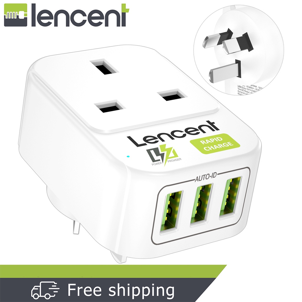 LENCENT UK Plug to Australia China Plug Adapter with 3 USB Ports ...
