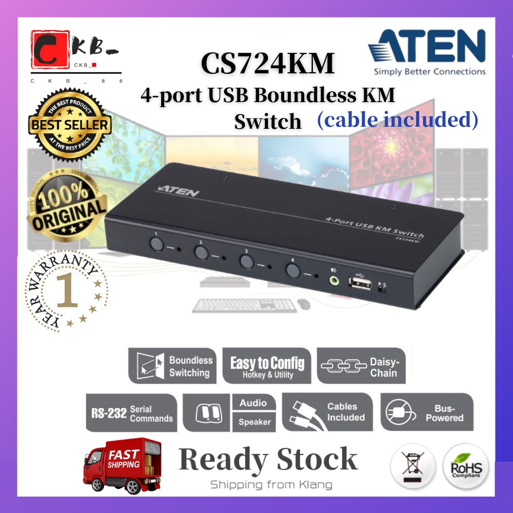 🔥Ready Stock🔥ATEN CS724KM 4-port USB Boundless KM Switch (Cables ...