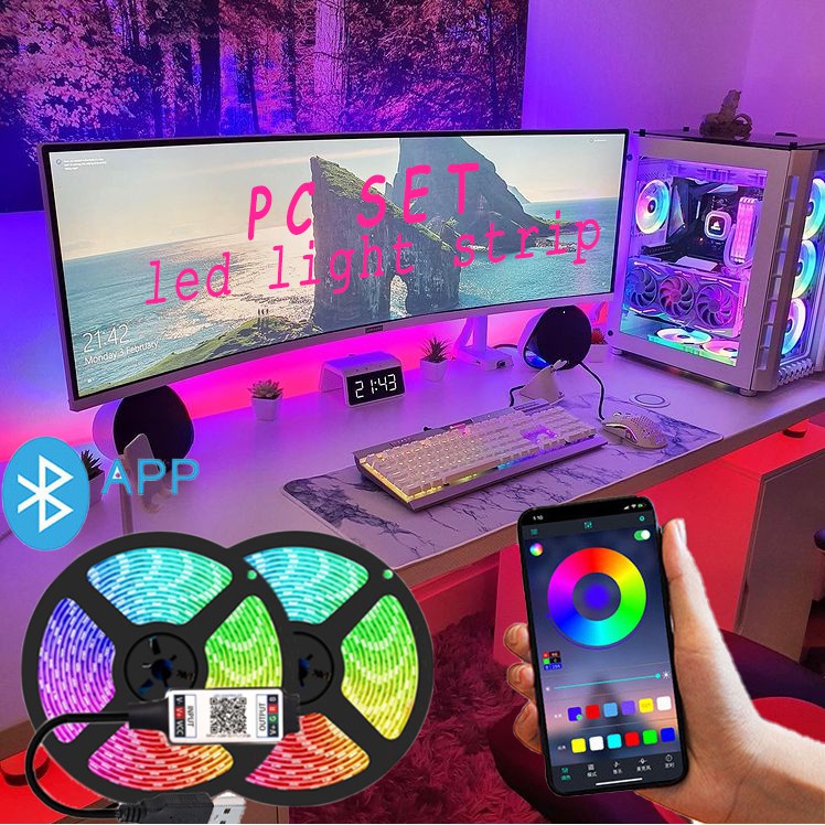 Lampu hiasan PC SETUP Gaming Setup APP remote 5050 RGB lights IP67 ...