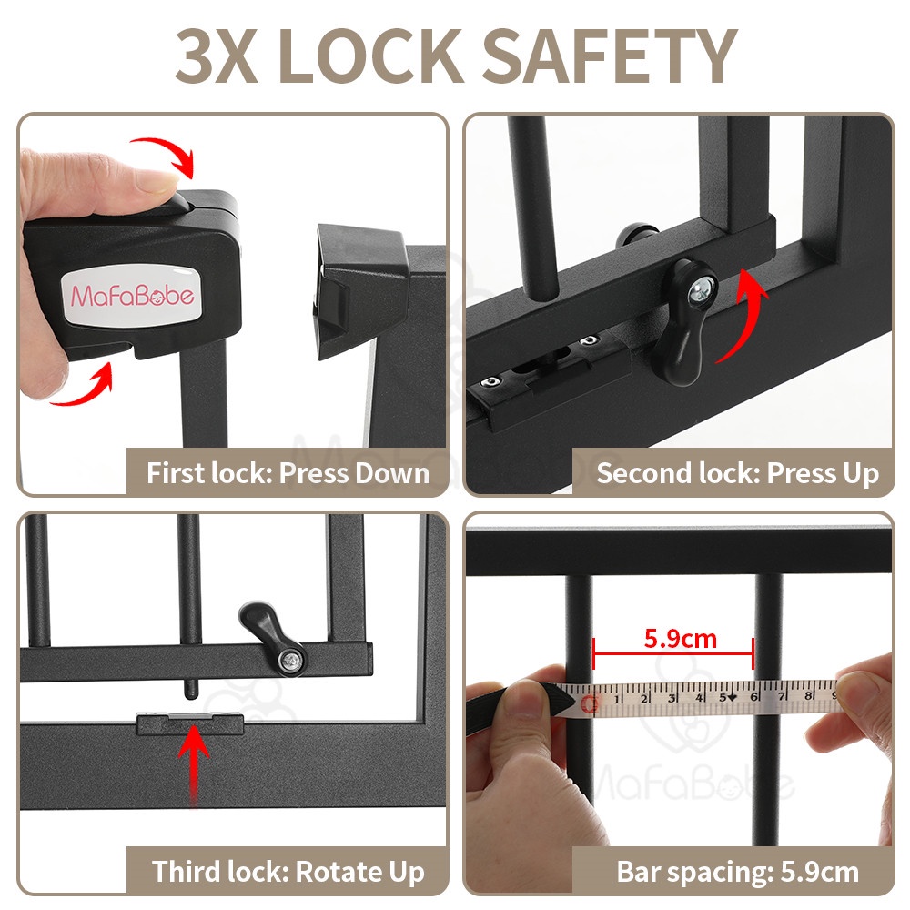 Mafababe 3 Safety Lock 76-334cm Baby Safety Gate Auto Lock Pagar Bayi ...