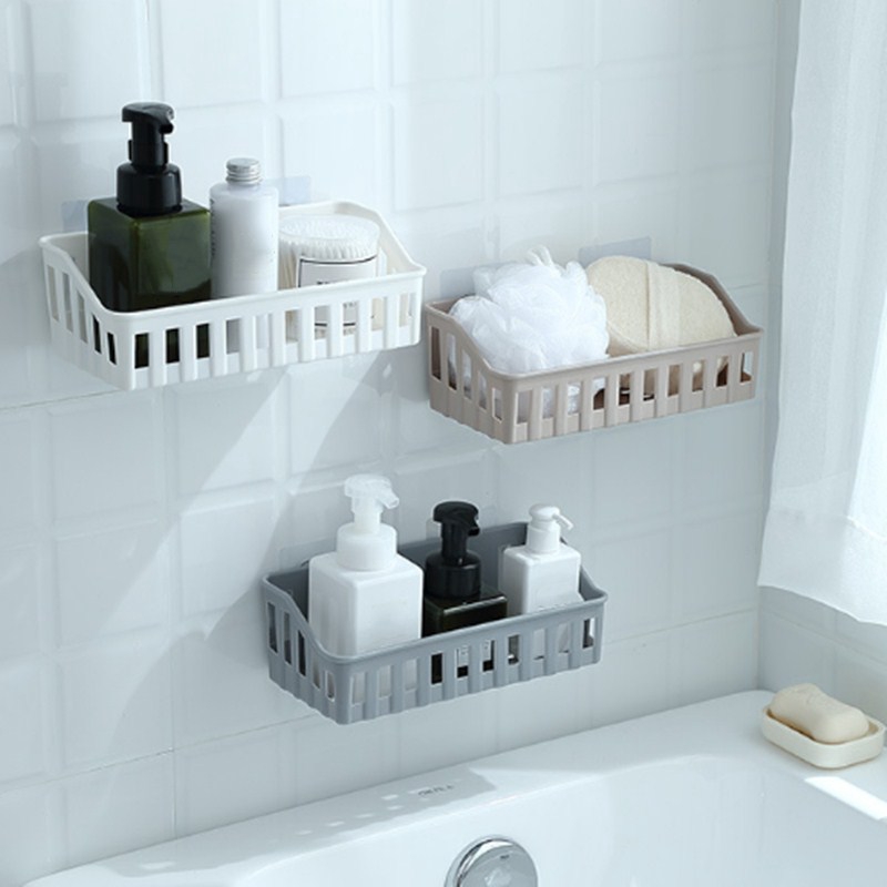 Wall Mounted Plastic Storage Rack Suction Bathroom Shelving Organizer ...