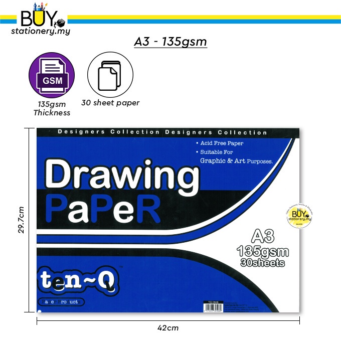 TEN Q A3 B4 Drawing Paper Sketch Book 165 200 135 gsm -(30s/PKT)[Spend ...
