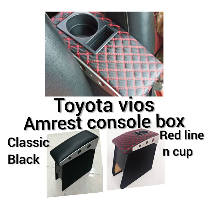 TOYOTA VIOS High Quality Armrest Console Box with Drink Holder PVC Red ...