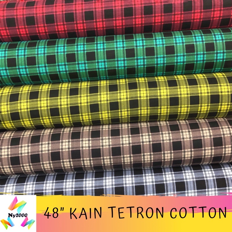 Kain Tetron Cotton TC (Polyester) Corak Kotak Petak Klasik (Bidang 48 ...