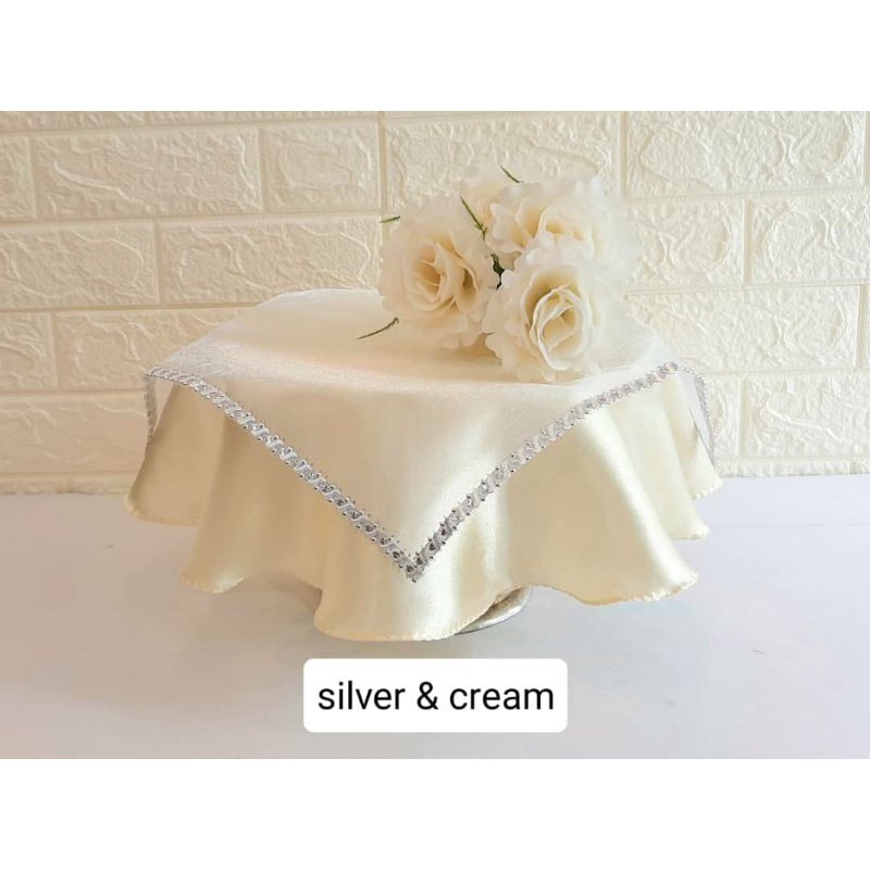 Alas Dulang Kain Organza 4segi Manik silver 36cm X 36cm +Kain satin ...